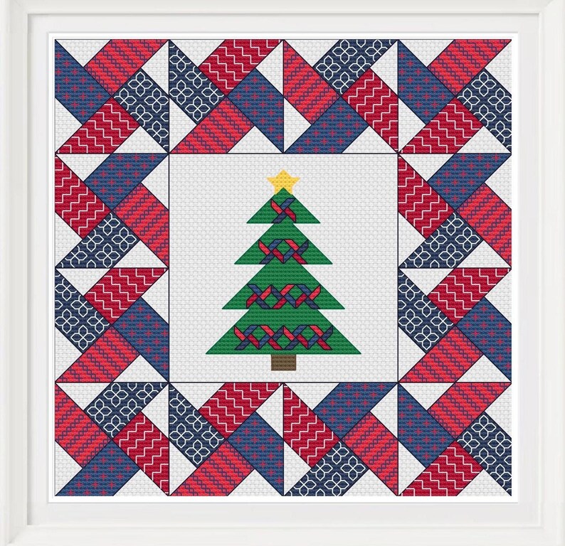 Pinwheel Cross Stitch Pattern, Christmas Tree Quilt Block Design, PDF ...
