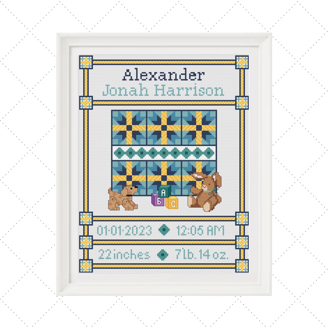 Baby Birth Sampler Cross Stitch Pattern PDF, Quilt Block Cross Stitch ...