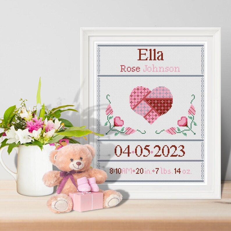 Baby Birth Sampler Cross Stitch Pattern PDF, Cross Stitch Hearts, Quilt ...