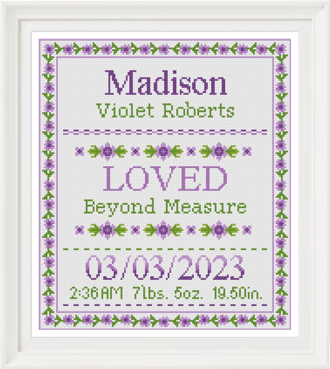 Baby Birth Sampler Cross Stitch Pattern PDF, Baby Girl Cross Stitch ...