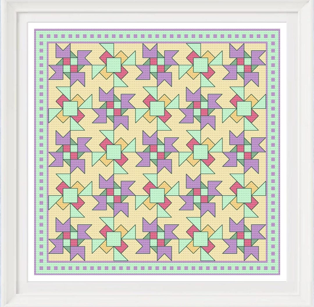 Cross Stitch Pattern, Pinwheels and Tulips Quilt Block Design, Cushion ...