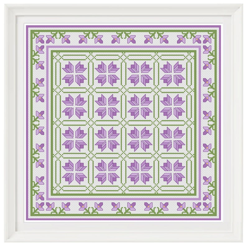 Cross Stitch Quilt Block Pattern, Traditional Floral Sampler Design ...