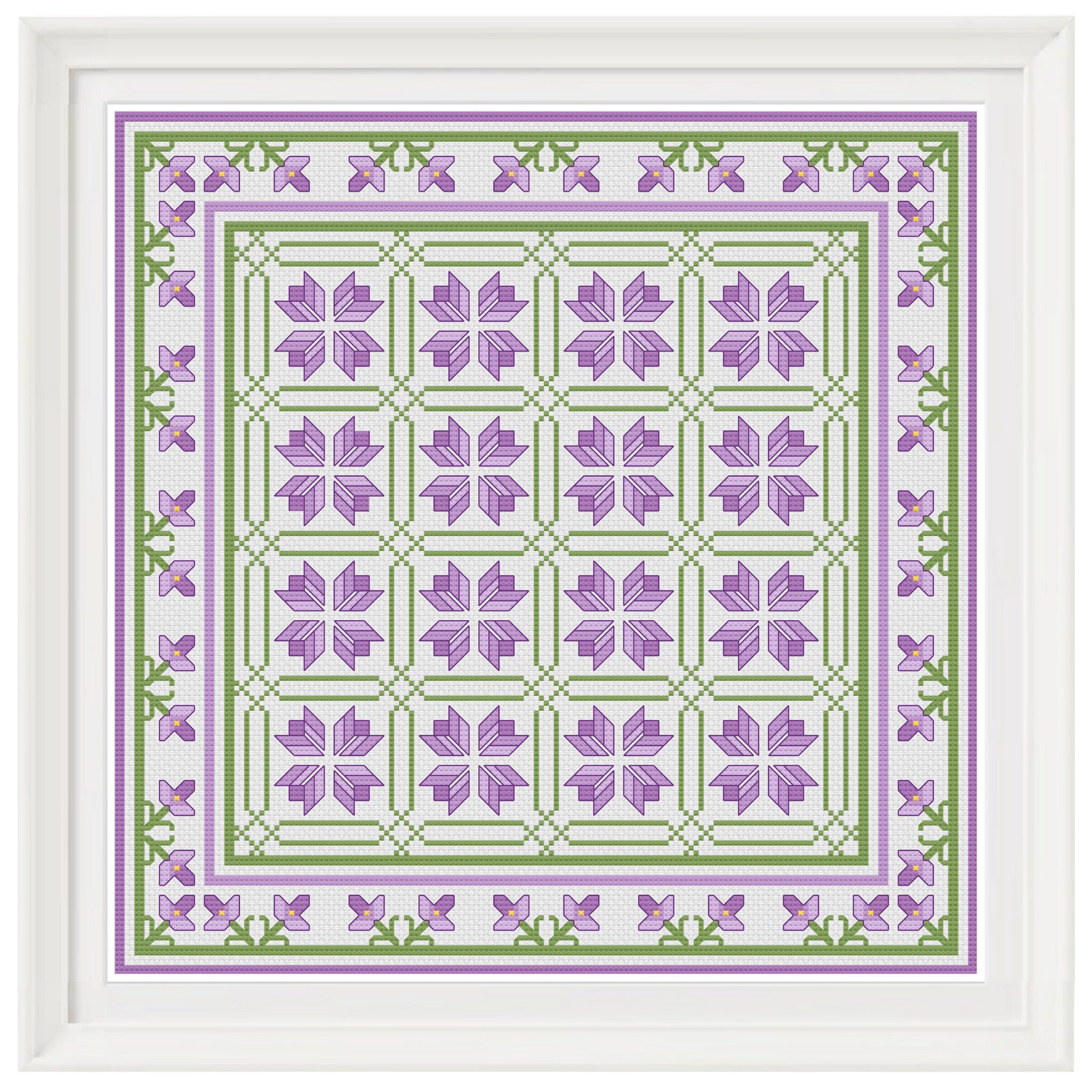 Cross Stitch Quilt Block Pattern, Traditional Floral Sampler Design ...