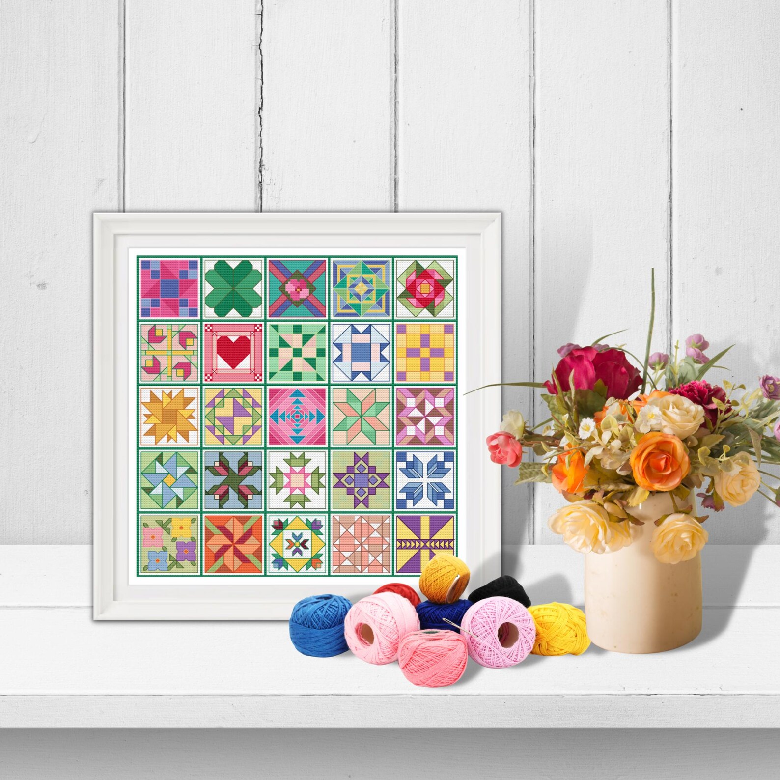 Cross Stitch Quilt Block Pattern: 25 Traditional & Modern Designs (PDF ...