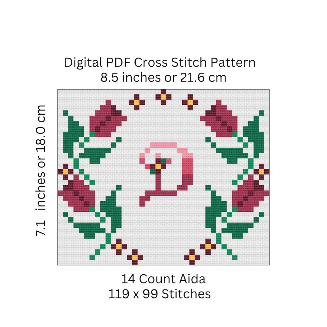 Monogram Cross Stitch Pattern, Initial D, Alphabet and Floral Design ...