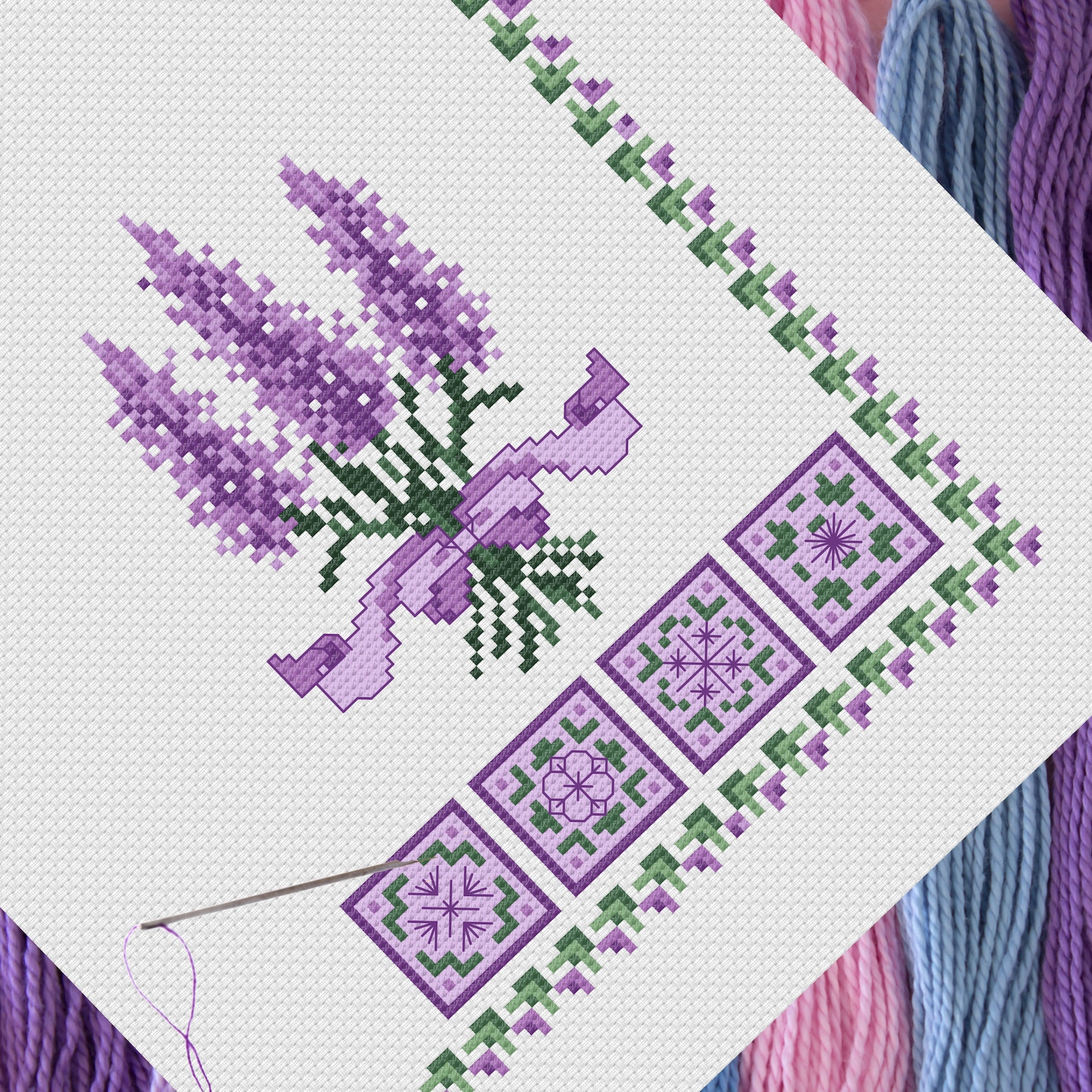 Cross Stitch Pattern, Lavender Flower and Ribbon Design, PDF Pattern ...