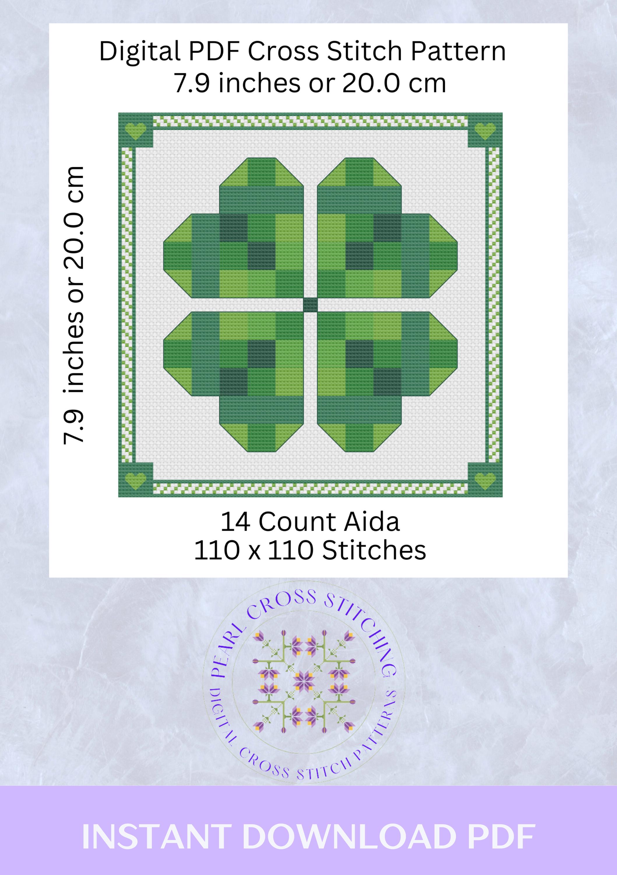 Cross Stitch Clover Leaf Quilt Block Pattern, St. Patrick’s Day Four ...