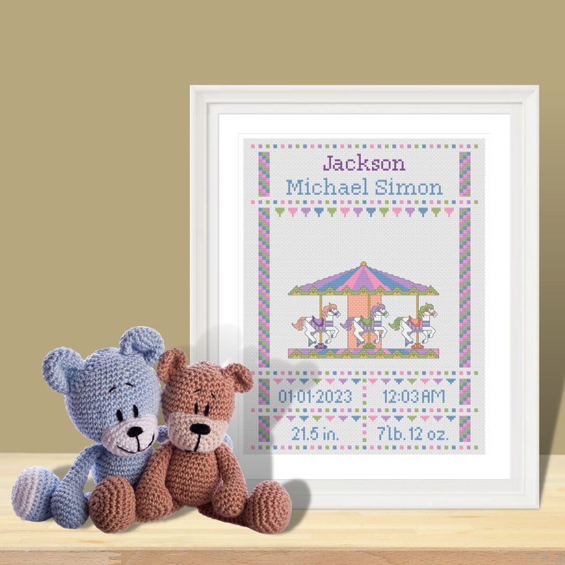 Baby Birth Sampler Cross Stitch Pattern PDF, Carousel Cross Stitch ...