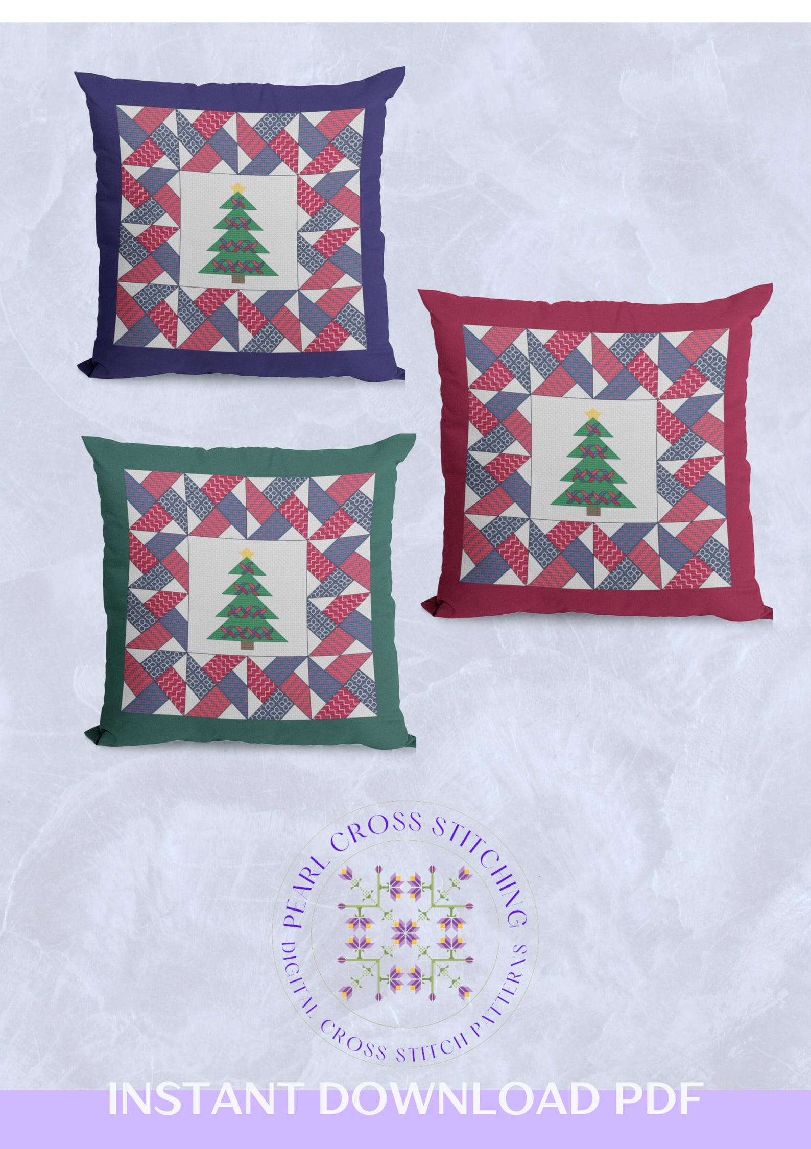 Pinwheel Cross Stitch Pattern, Christmas Tree Quilt Block Design, PDF ...