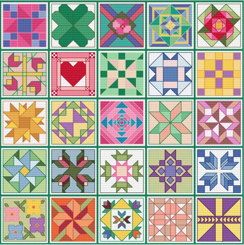 Cross Stitch Quilt Block Pattern: 25 Traditional & Modern Designs (PDF ...