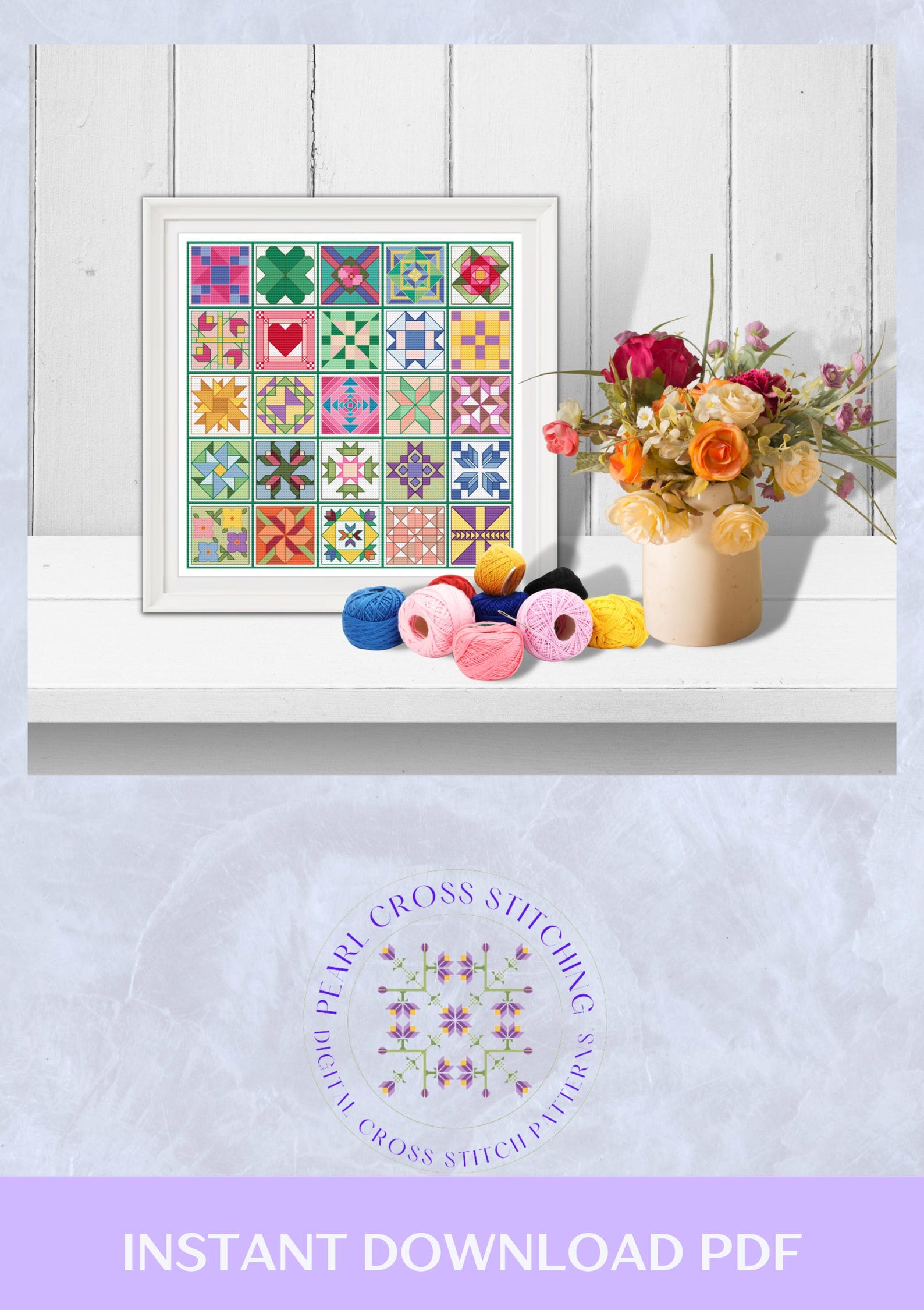 Cross Stitch Pattern, 25 Cross Stitch Quilt Block Patterns, Traditional ...