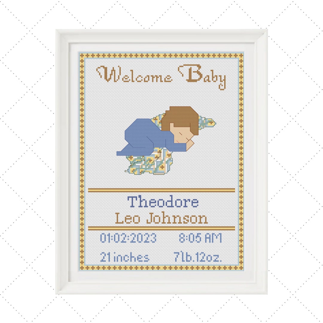 Baby Birth Sampler Cross Stitch Pattern PDF, Sleeping Baby Cross Stitch ...