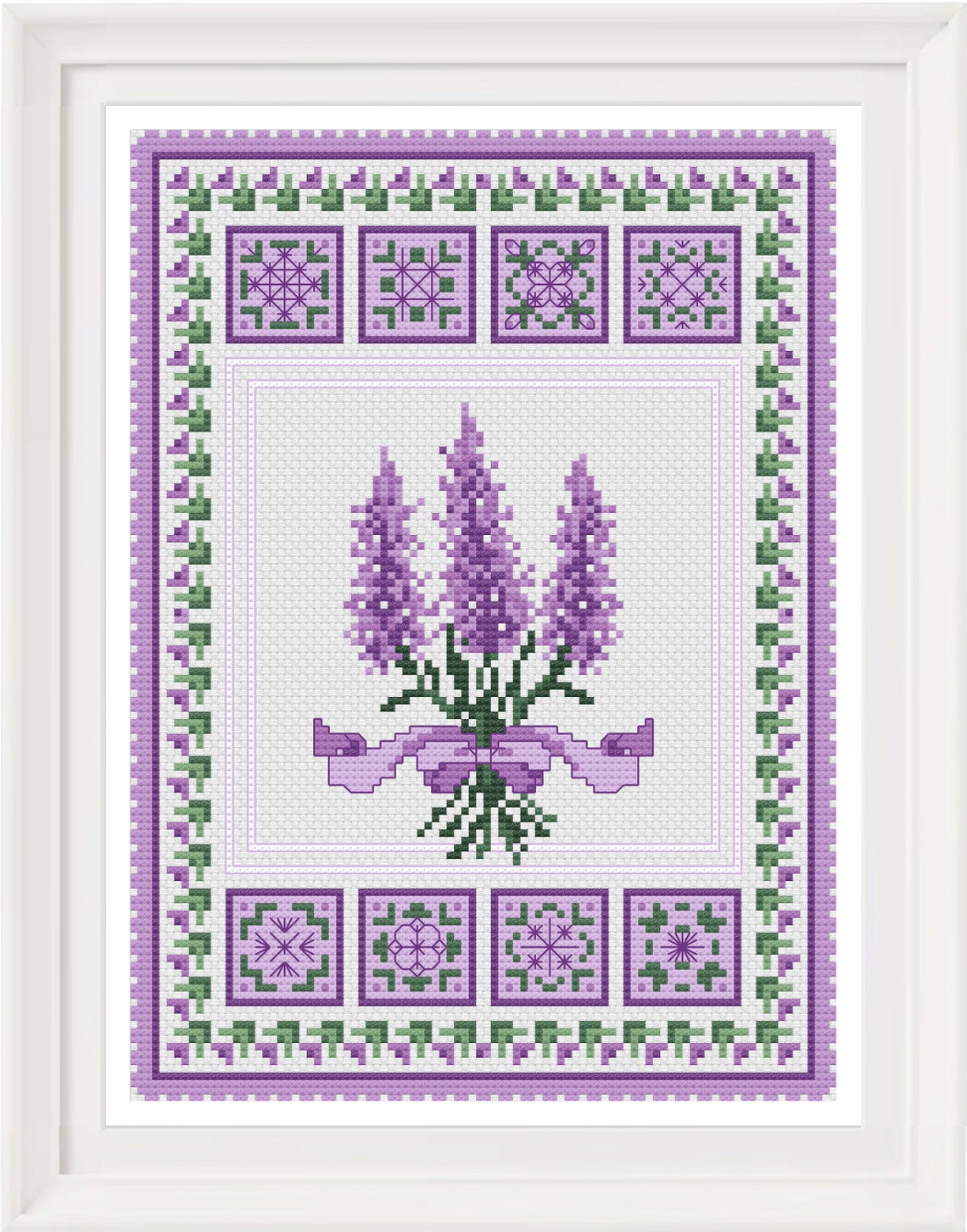Cross Stitch Pattern, Lavender Flower and Ribbon Design, PDF Pattern ...
