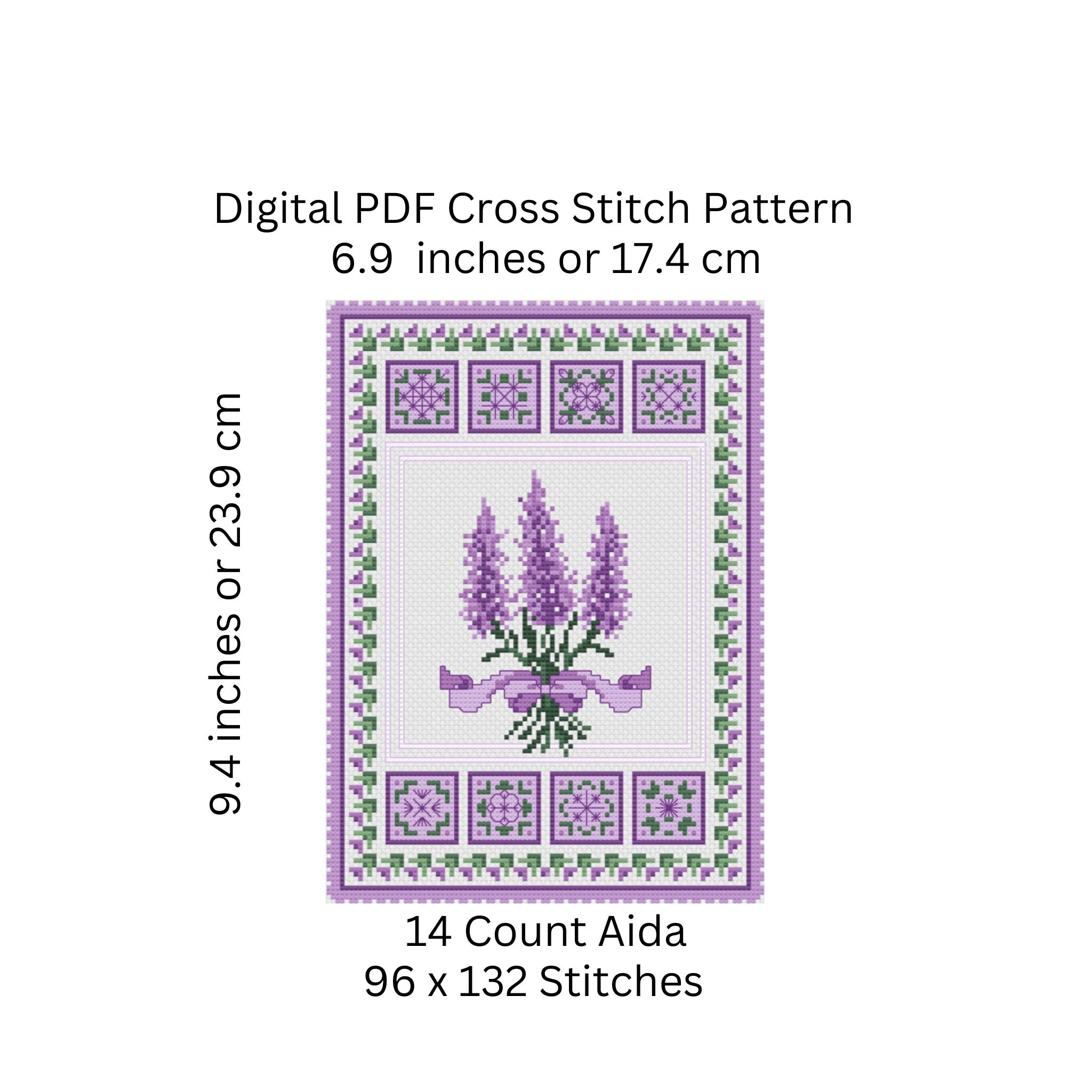 Cross Stitch Pattern, Lavender Flower and Ribbon Design, PDF Pattern ...