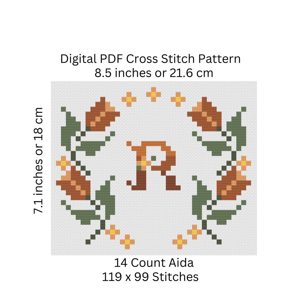 Monogram Cross Stitch Pattern, Initial R, Alphabet and Floral Design ...