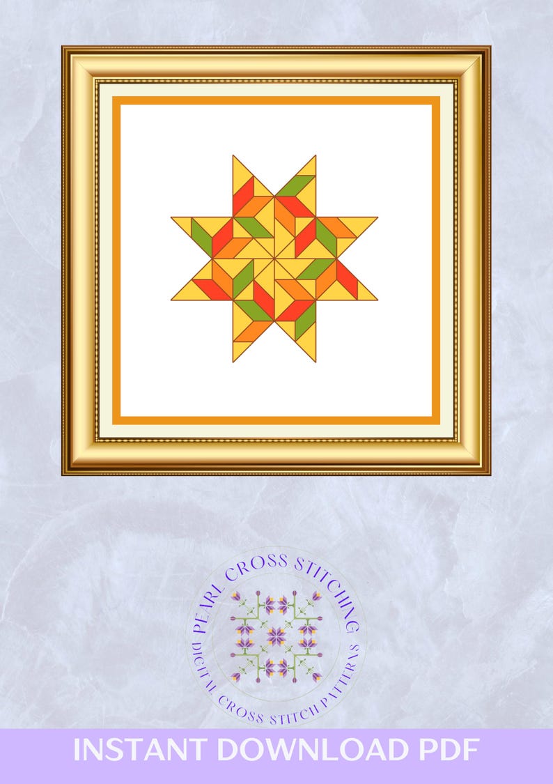 Cross Stitch Pattern, Stained Glass Eight Point Star Design, PDF ...