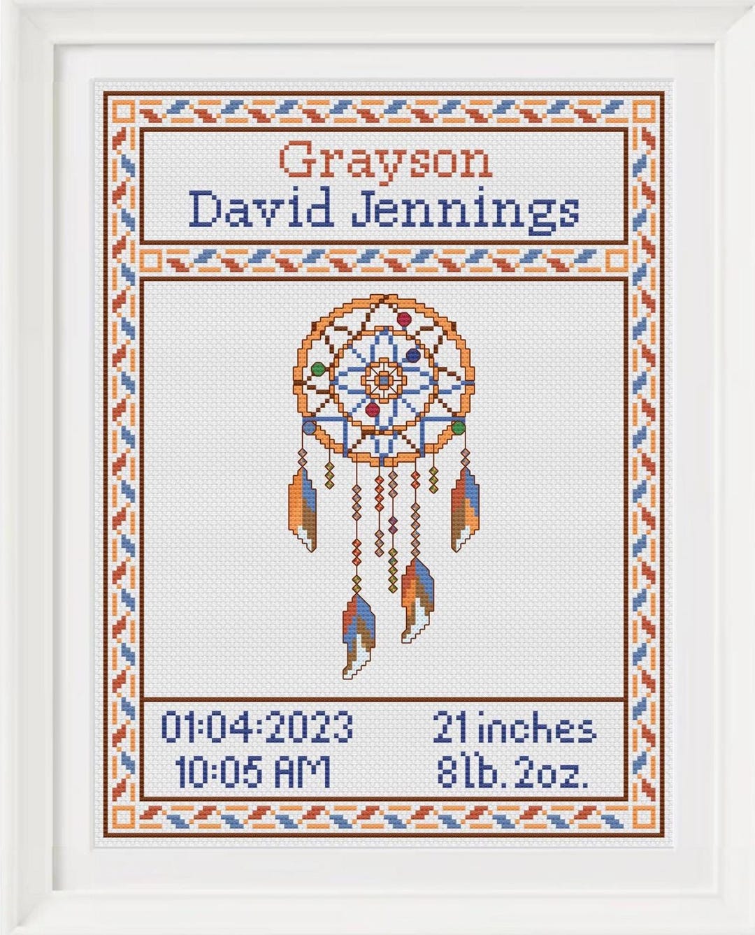 Cross Stitch Pattern, Baby Birth Sampler, Southwestern Design, Dream ...