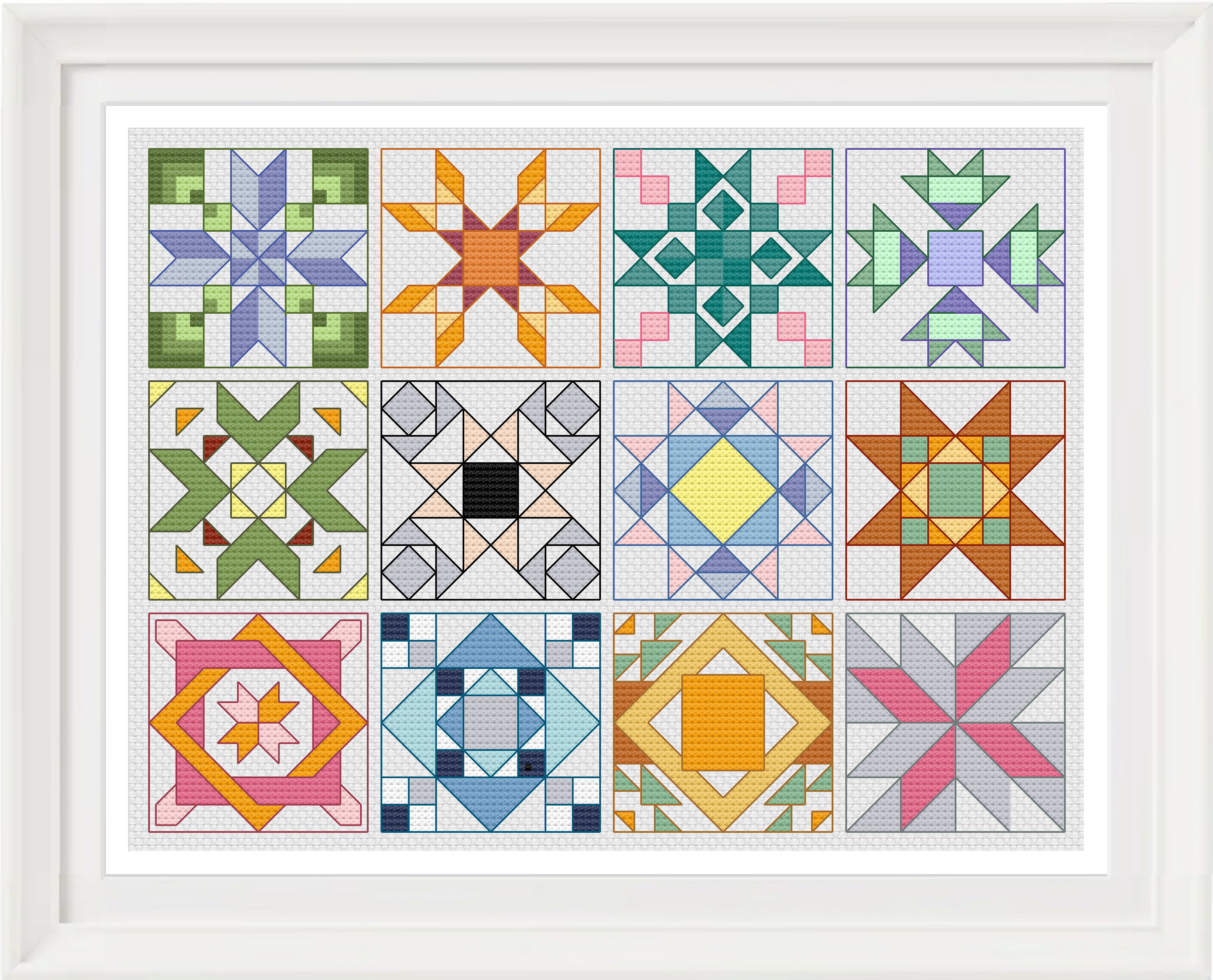 Quilt Block Cross Stitch Pattern, 12 Modern and Traditional Quilt ...