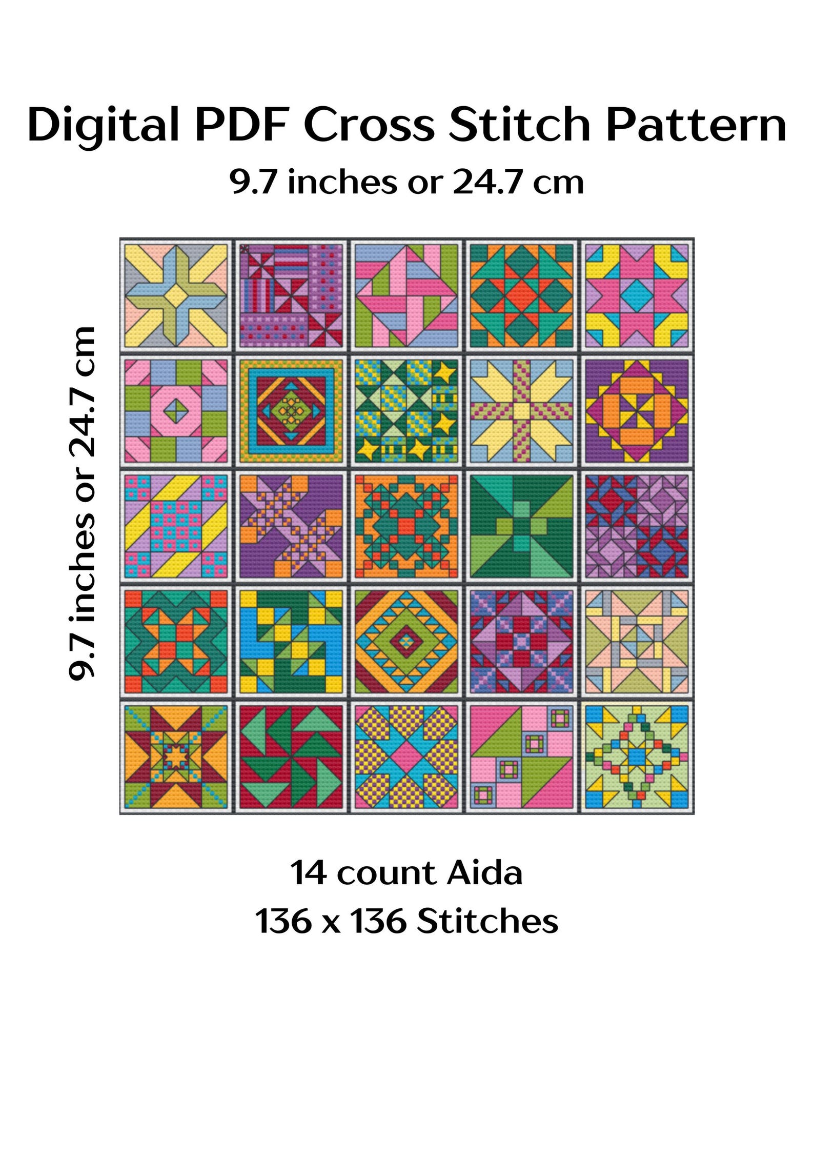 Quilt Block Cross Stitch Pattern: 25 Traditional & Modern Designs (PDF ...