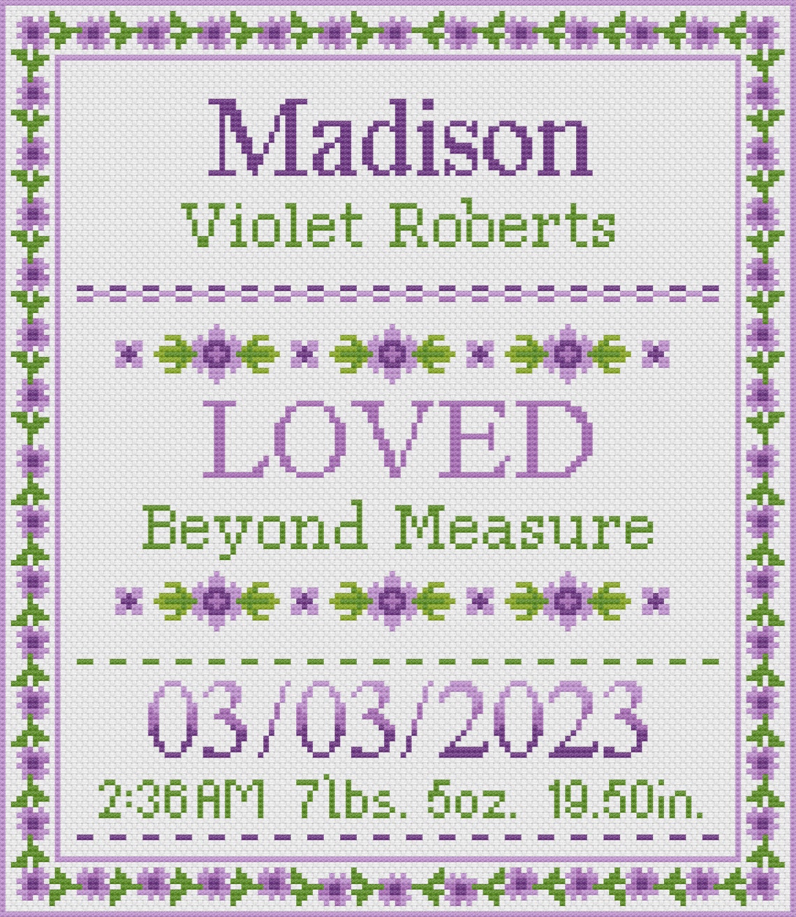 Baby Birth Sampler Cross Stitch Pattern PDF, Baby Girl Cross Stitch ...