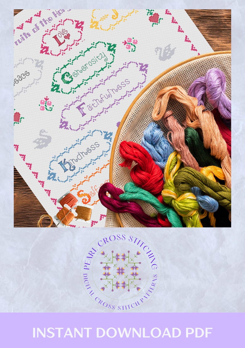 Fruits of the Holy Spirit Cross Stitch Pattern: Christian Bible Verse ...