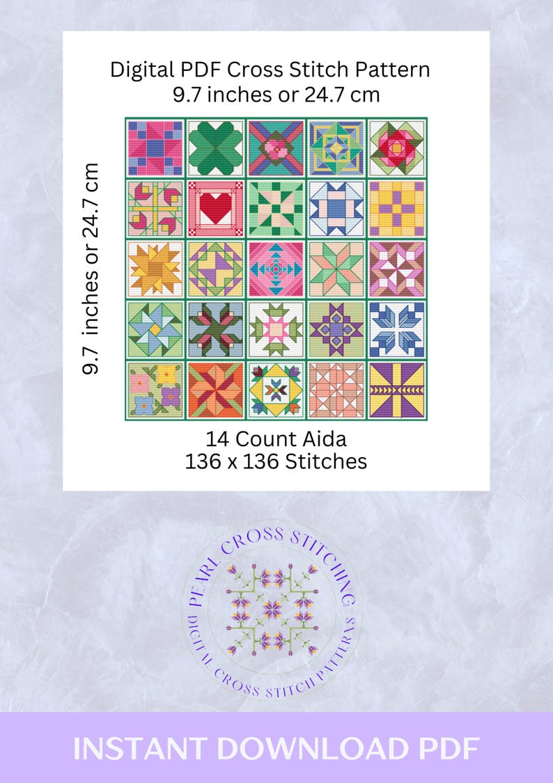 Cross Stitch Pattern, 25 Cross Stitch Quilt Block Patterns, Traditional/ Modern Quilt Blocks ...