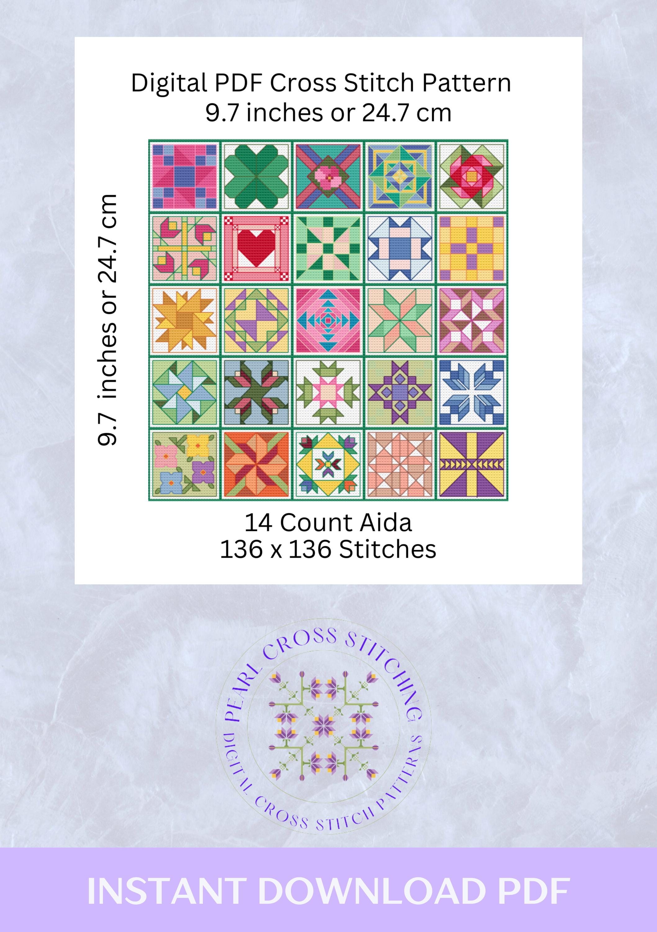 Cross Stitch Pattern, 25 Cross Stitch Quilt Block Patterns, Traditional ...