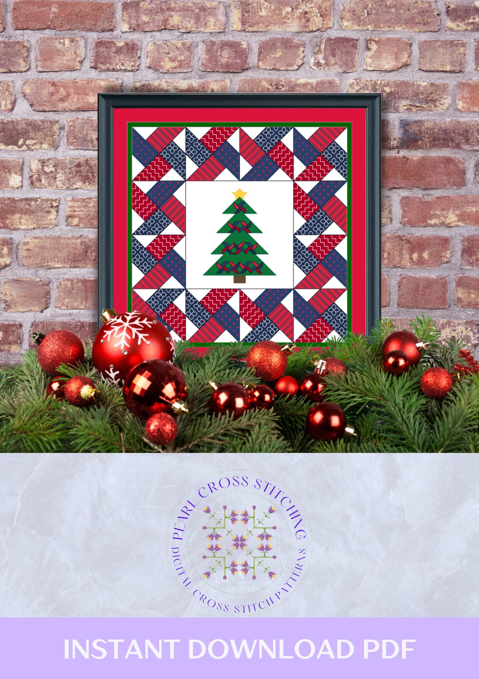 Pinwheel Cross Stitch Pattern, Christmas Tree Quilt Block Design, PDF ...