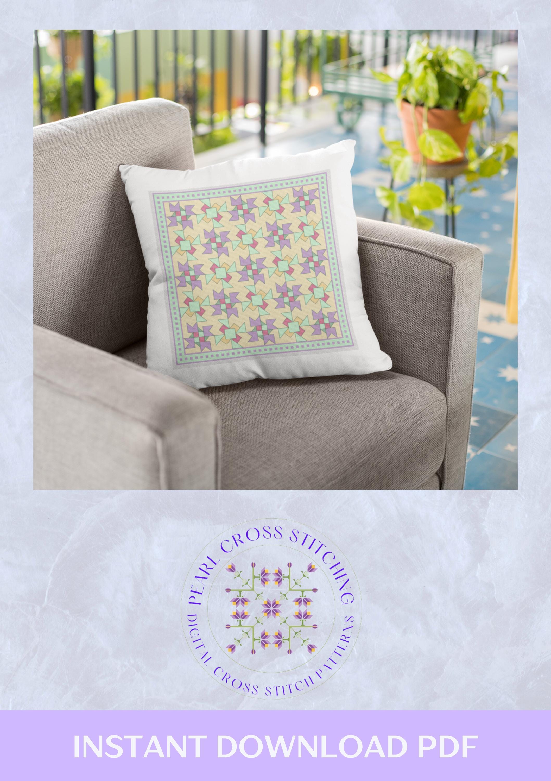 Cross Stitch Pattern, Pinwheels and Tulips Quilt Block Design, Cushion ...