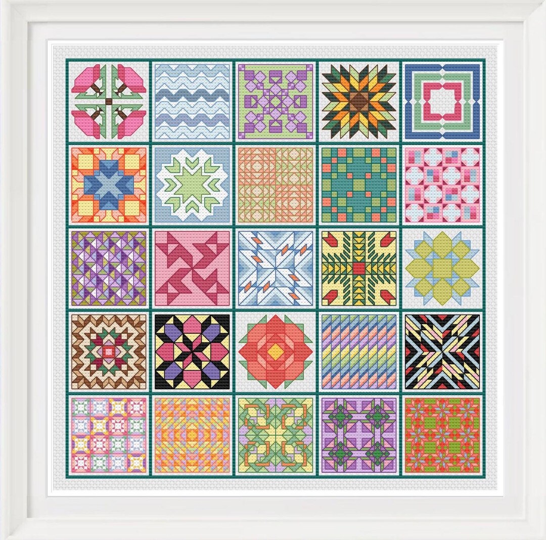 Quilt Block Cross Stitch Pattern: 25 Traditional & Modern Designs (PDF ...