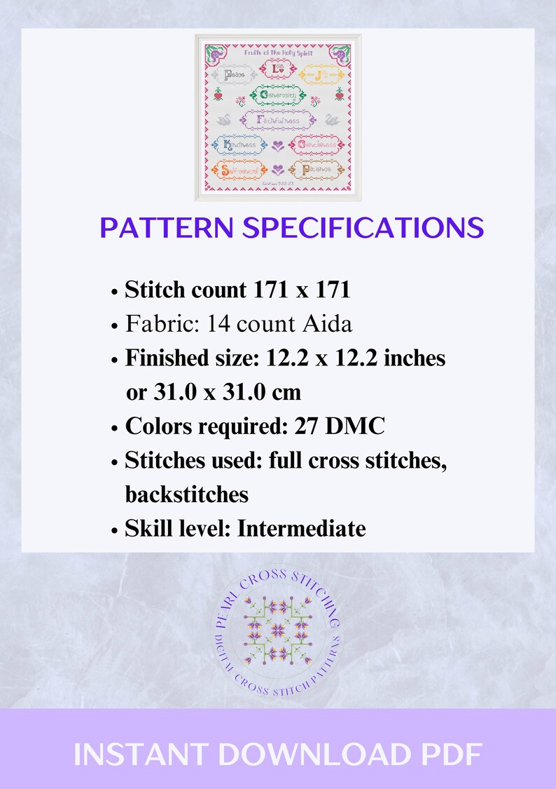 Fruits of the Holy Spirit Cross Stitch Pattern: Christian Bible Verse ...
