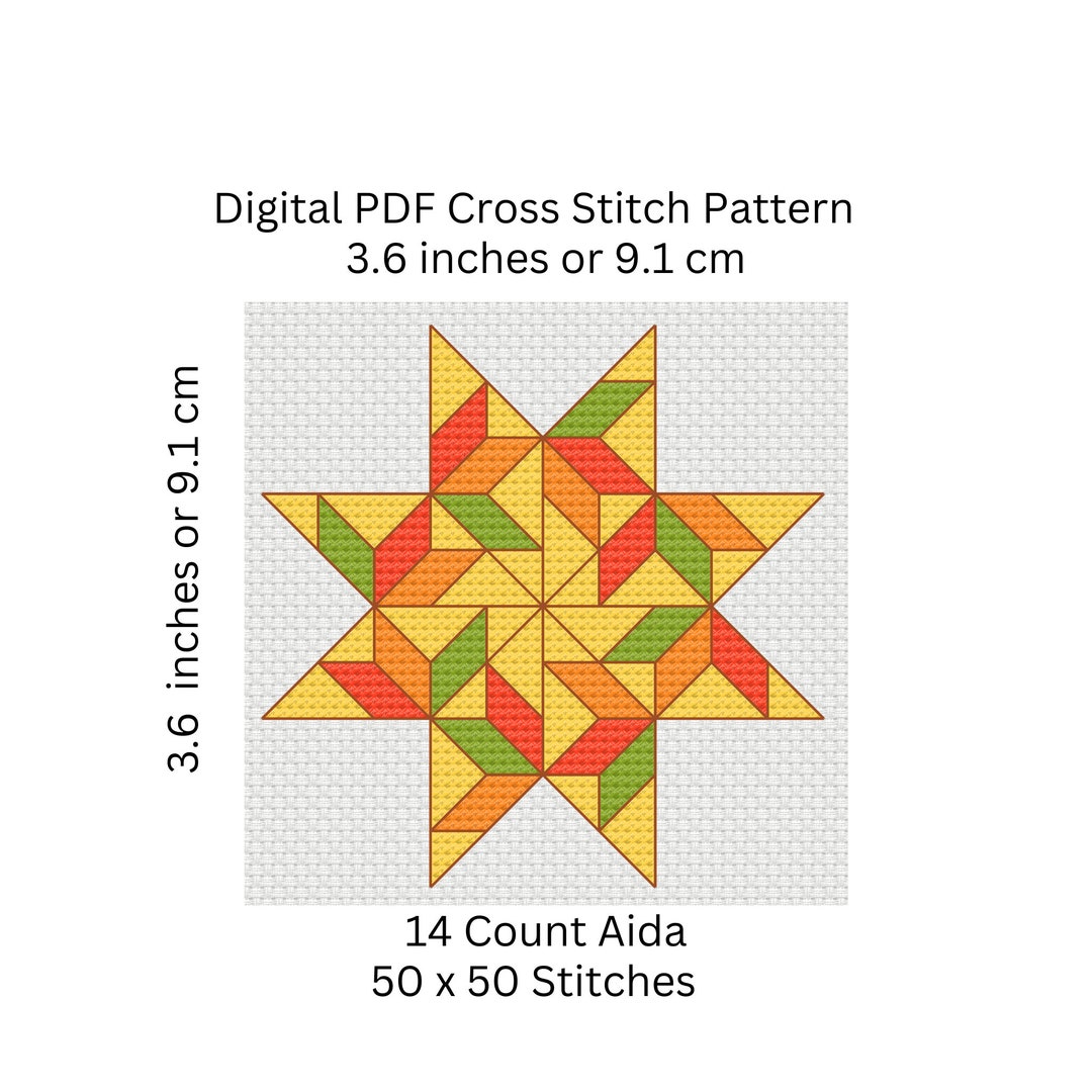 Cross Stitch Pattern, Stained Glass Eight Point Star Design, PDF ...