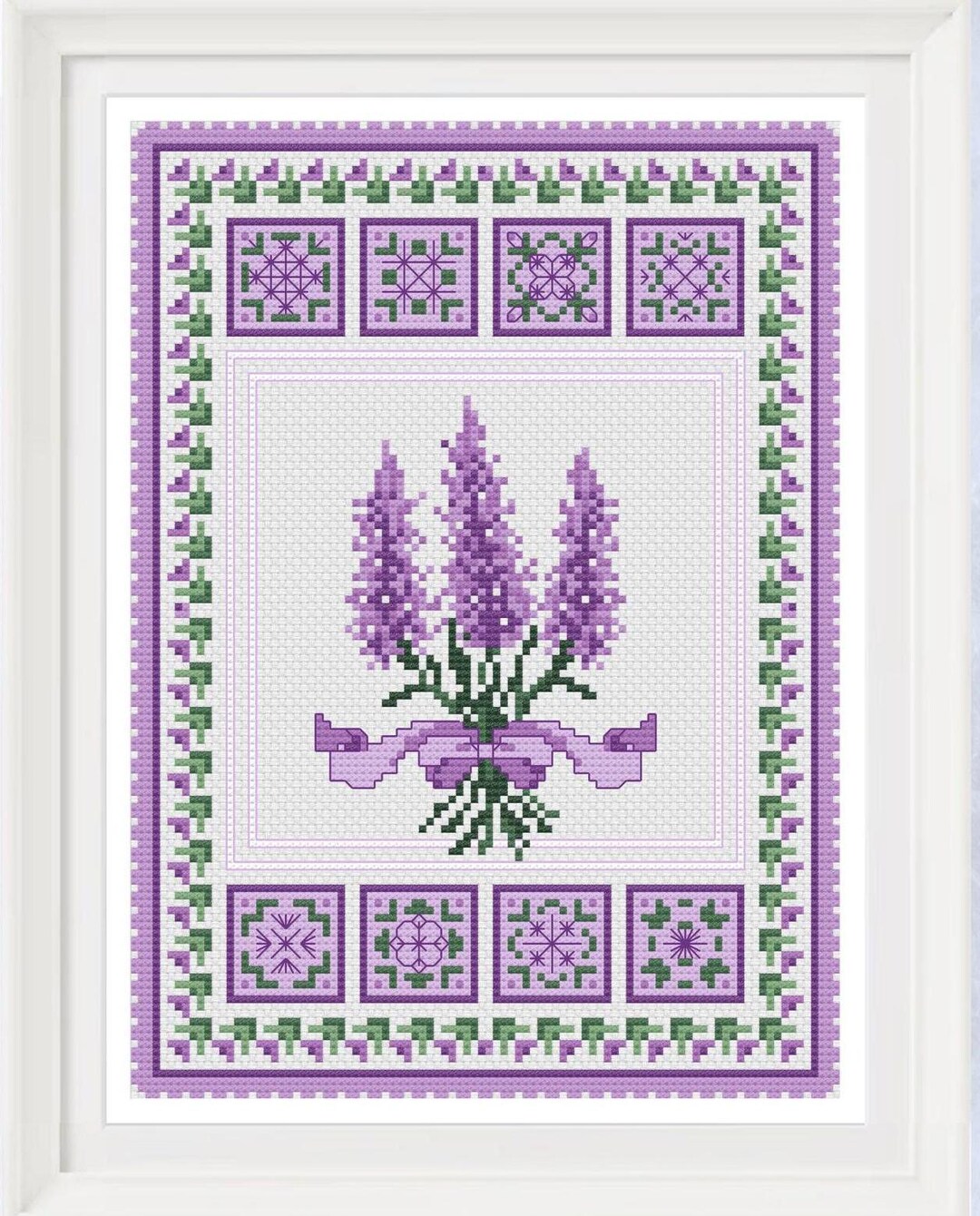 Cross Stitch Pattern, Lavender Flower and Ribbon Design, PDF Pattern ...