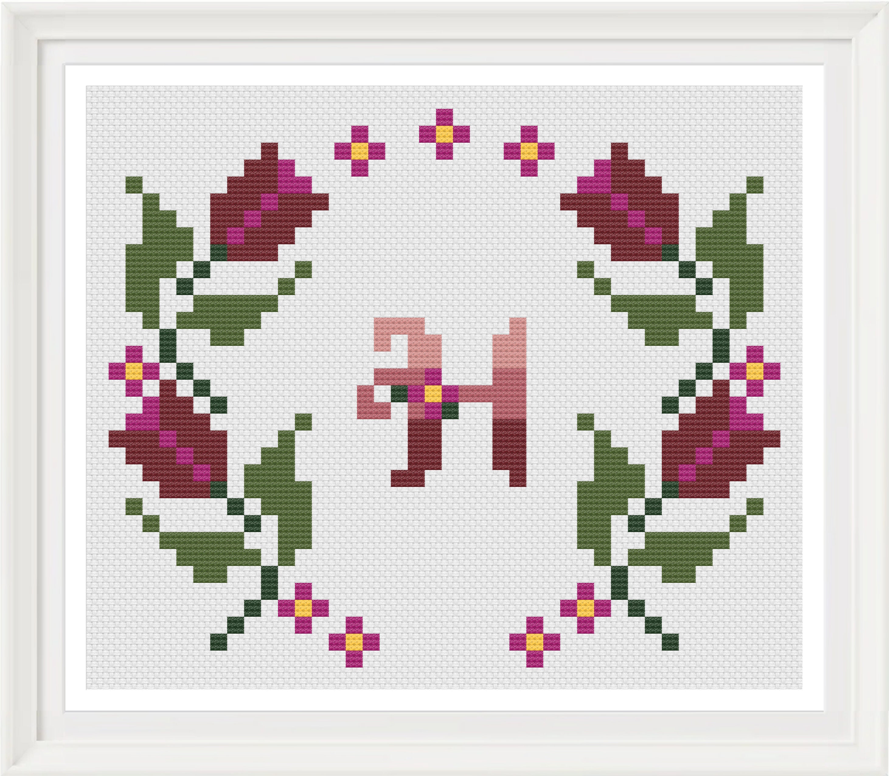 Monogram Cross Stitch Pattern, Initial H, Alphabet and Floral Design ...