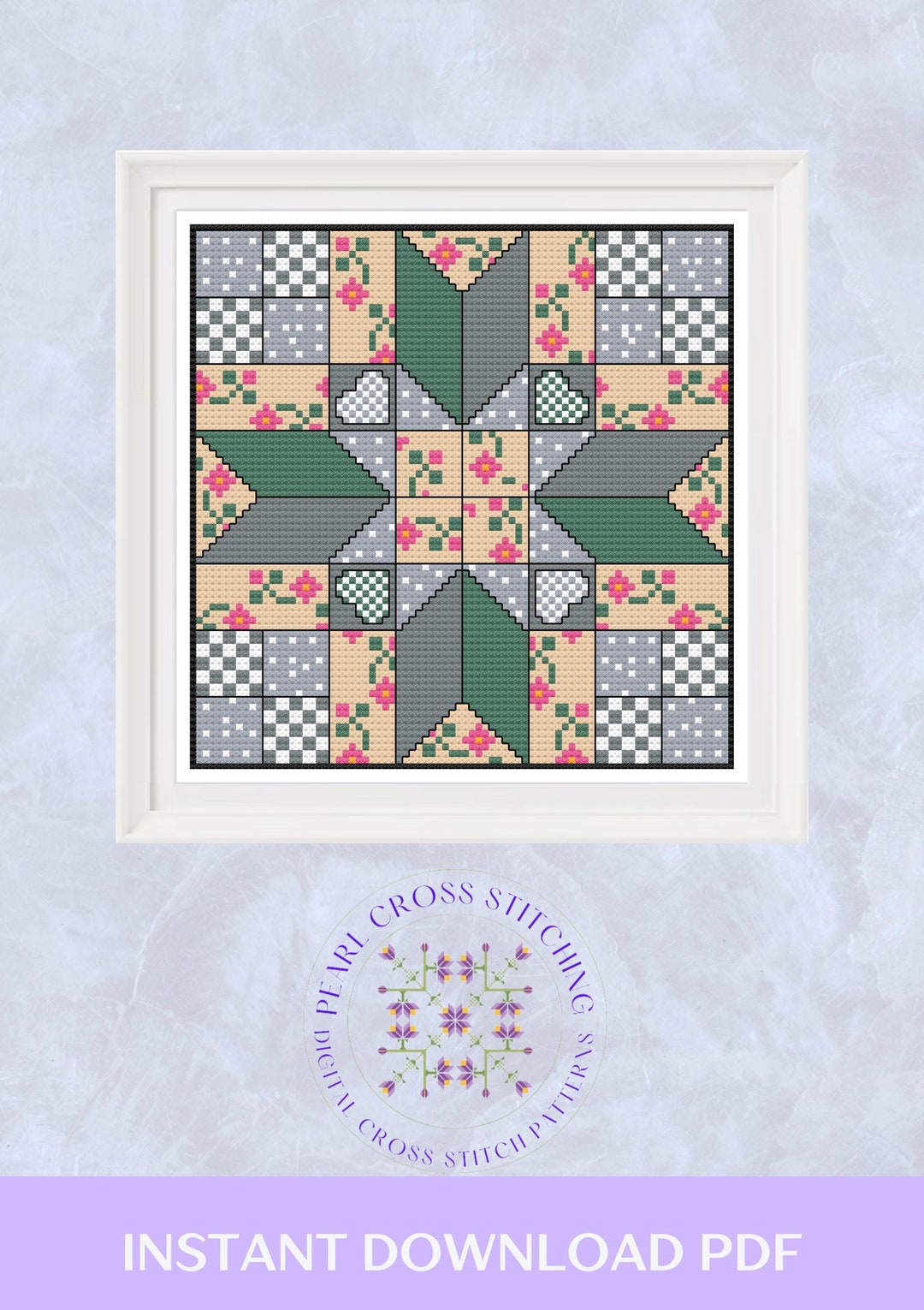Eight Point Star Quilt Block Cross Stitch Pattern, Traditional Quilt ...
