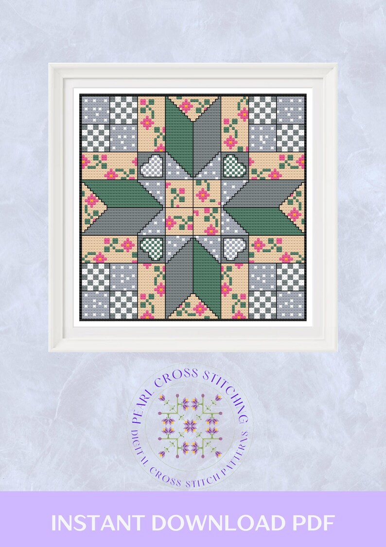 Eight Point Star Quilt Block Cross Stitch Pattern, Traditional Quilt ...