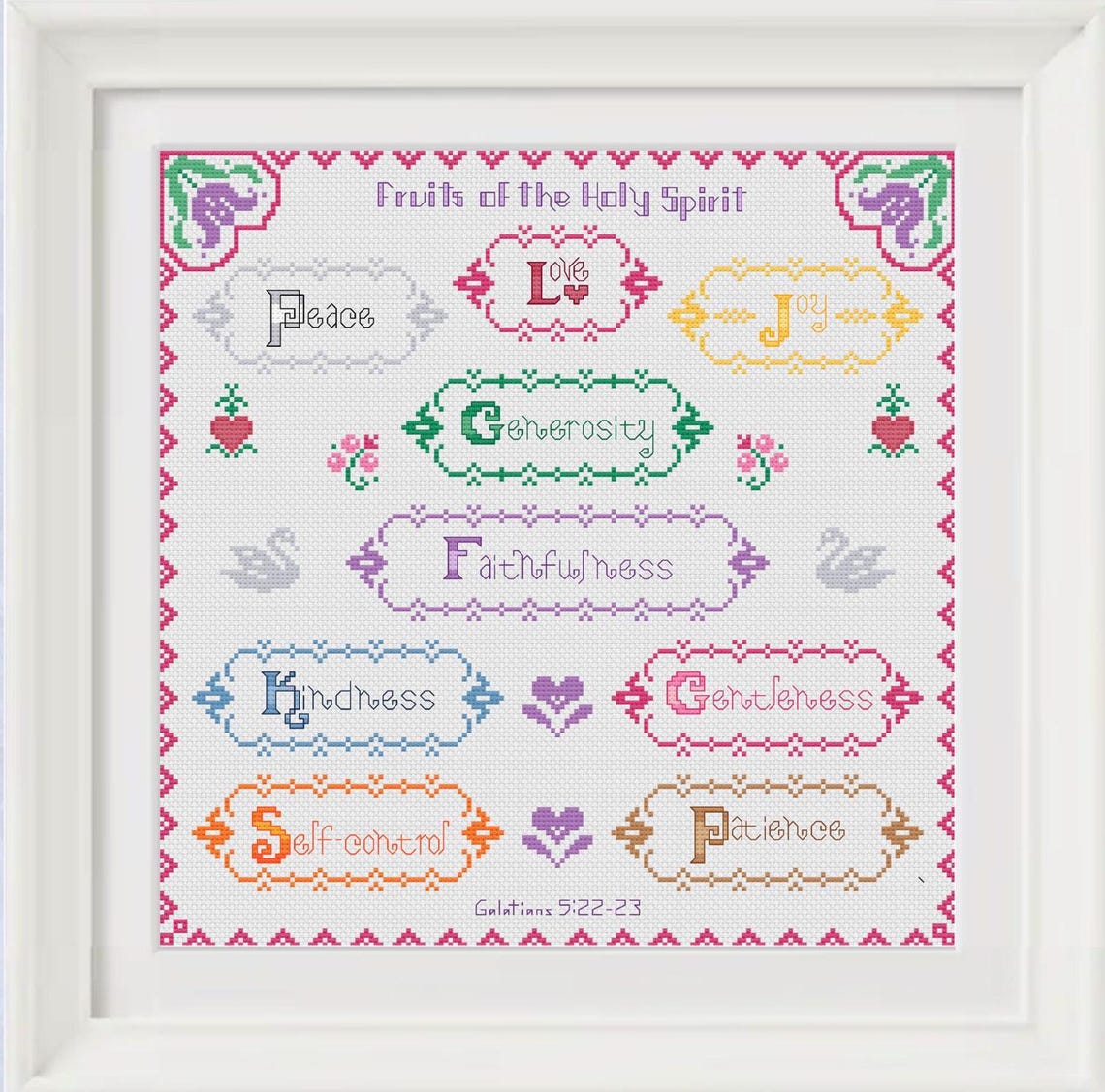 Fruits of the Holy Spirit Cross Stitch Pattern: Christian Bible Verse ...