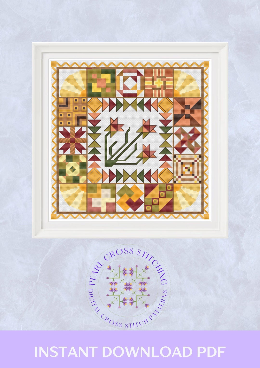 Cross Stitch Quilt Block Pattern Harvest Colors Modern and Traditional ...