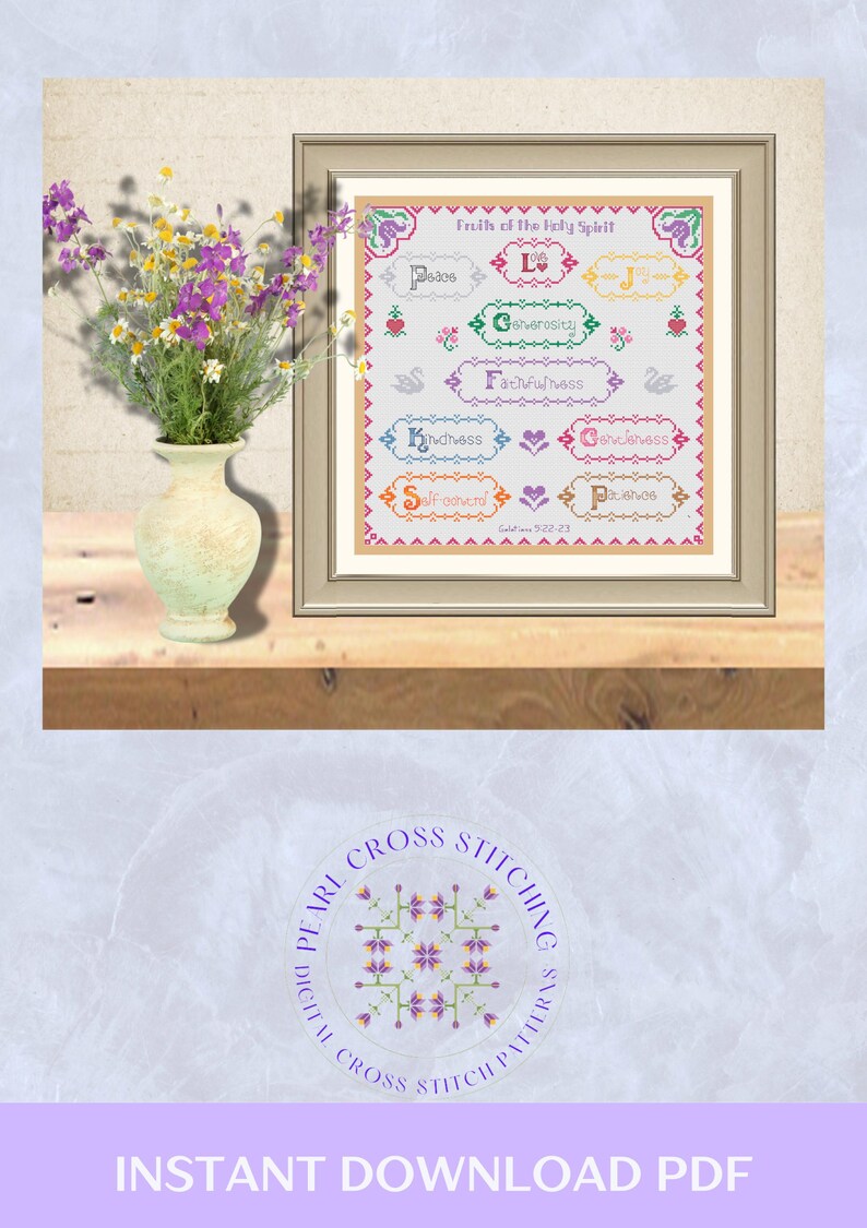 Fruits of the Holy Spirit Cross Stitch Pattern: Christian Bible Verse ...
