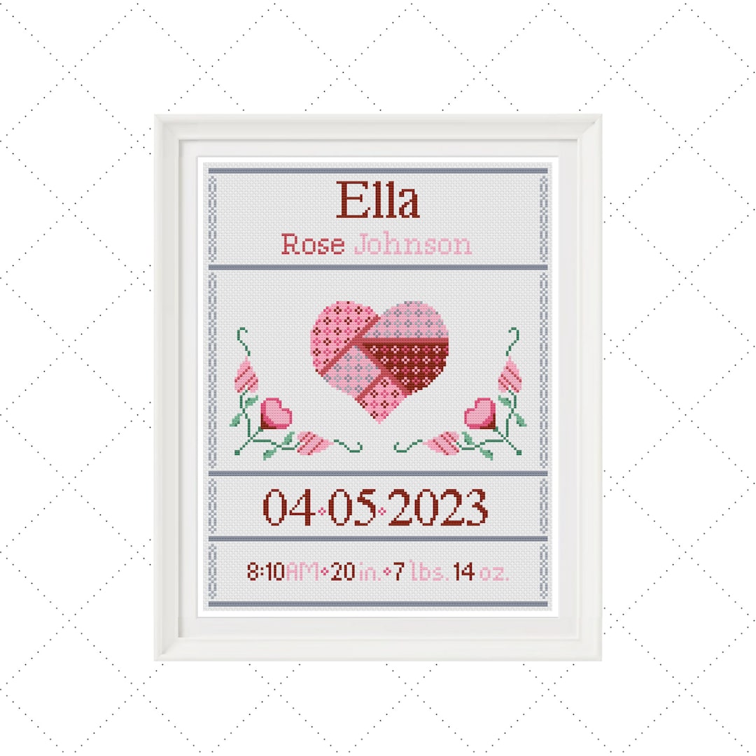 Baby Birth Sampler Cross Stitch Pattern PDF, Cross Stitch Hearts, Quilt ...