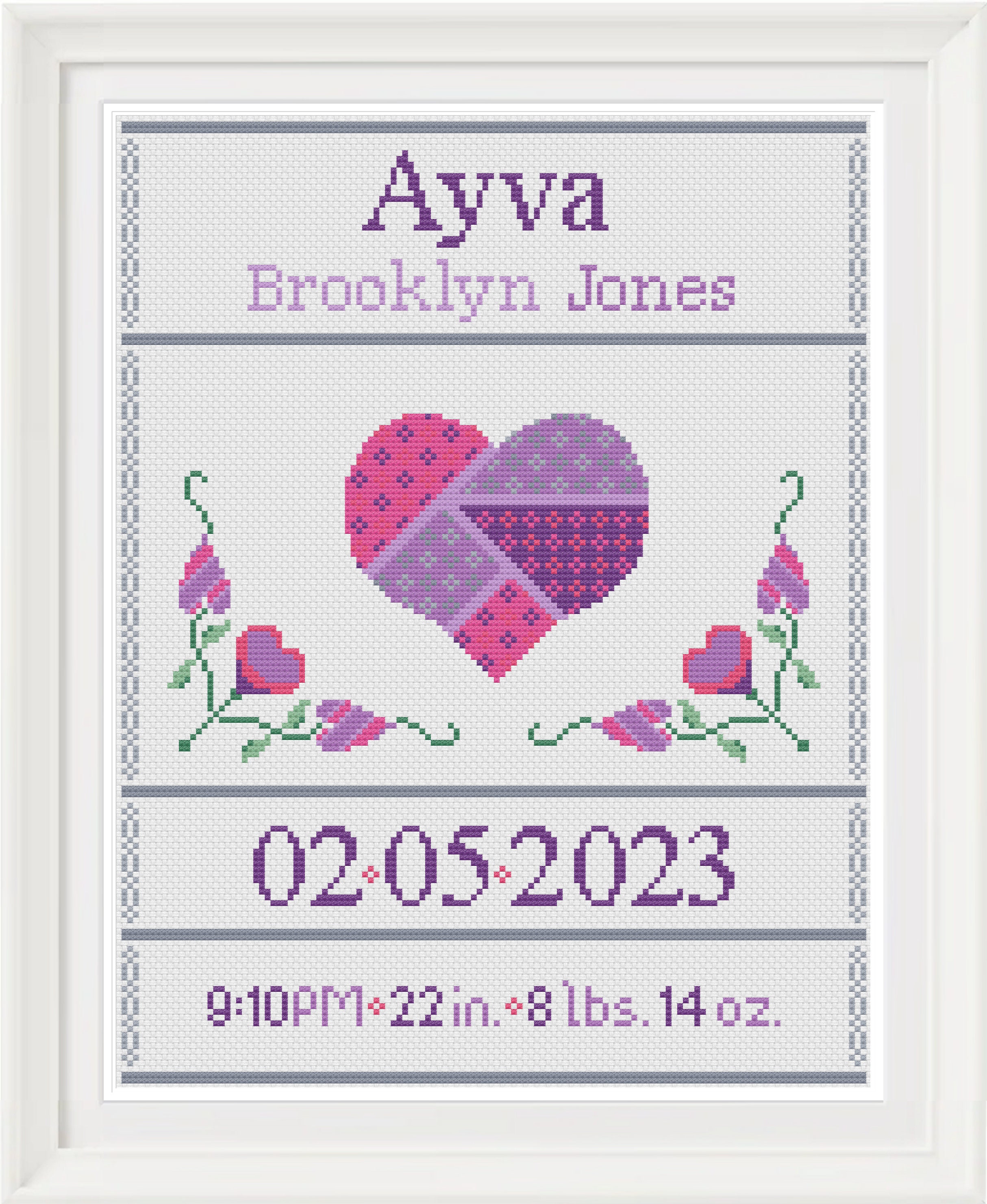 Baby Birth Sampler Cross Stitch Pattern PDF, Cross Stitch Hearts, Quilt ...