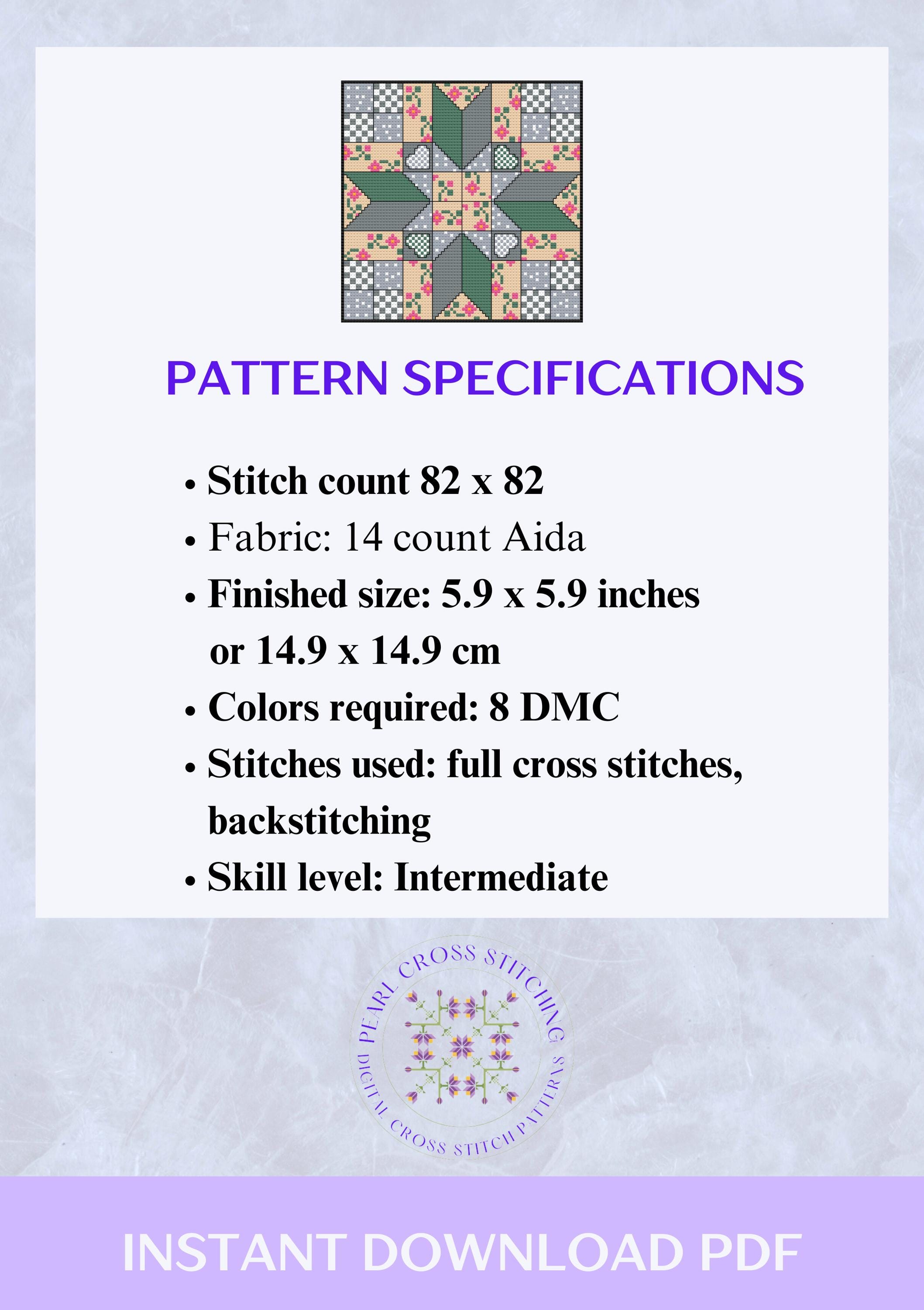 Eight Point Star Quilt Block Cross Stitch Pattern, Traditional Quilt ...