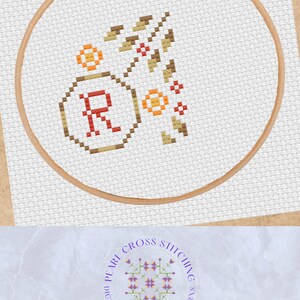 Monogram Cross Stitch Pattern, Initial R, Alphabet and Floral Design ...