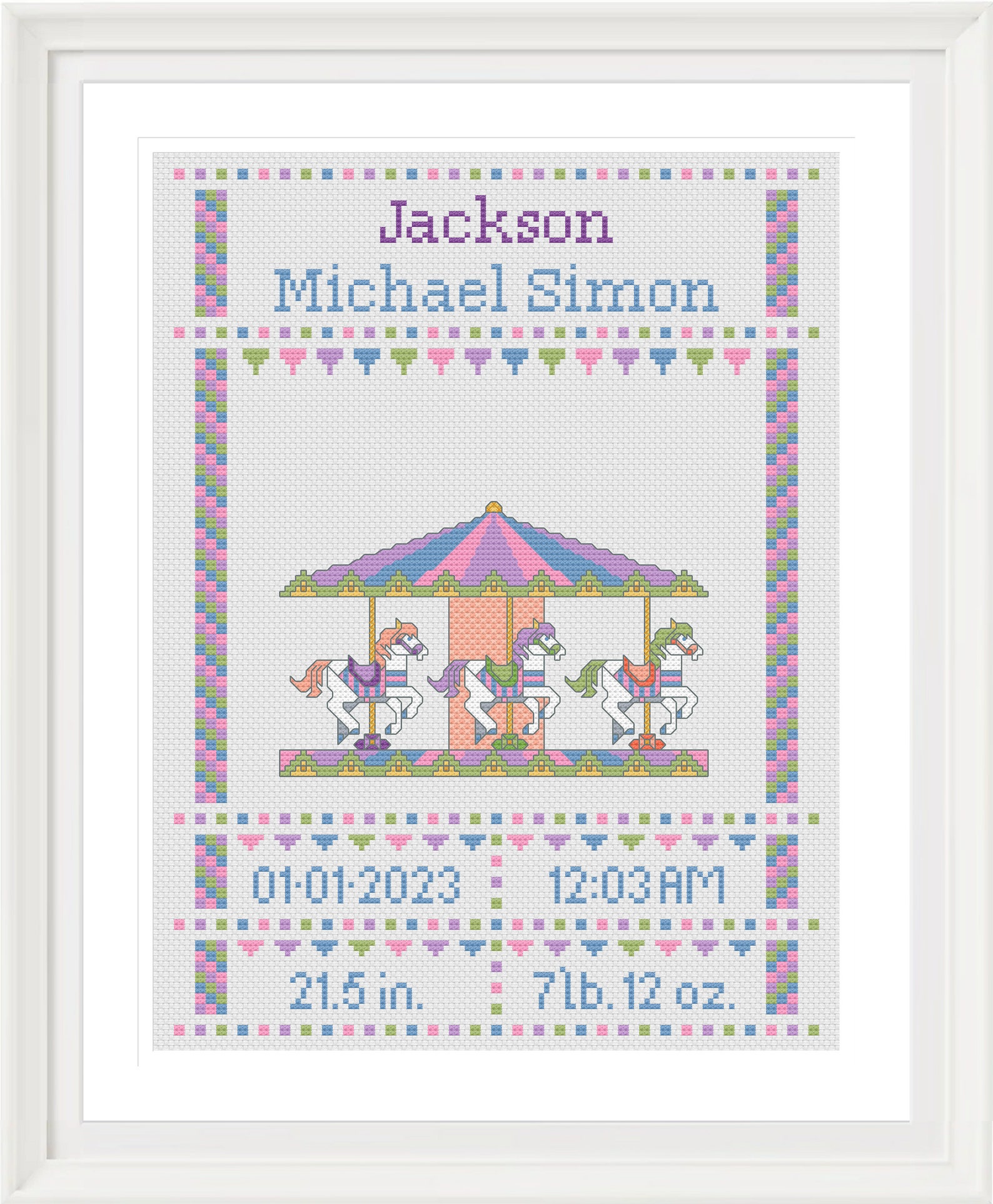 Baby Birth Sampler Cross Stitch Pattern PDF, Carousel Cross Stitch ...