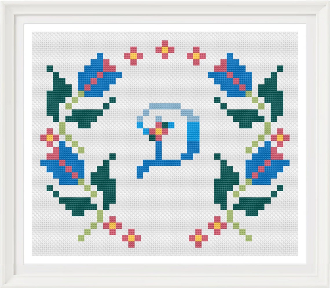 Monogram Cross Stitch Pattern, Initial D, Alphabet and Floral Design ...