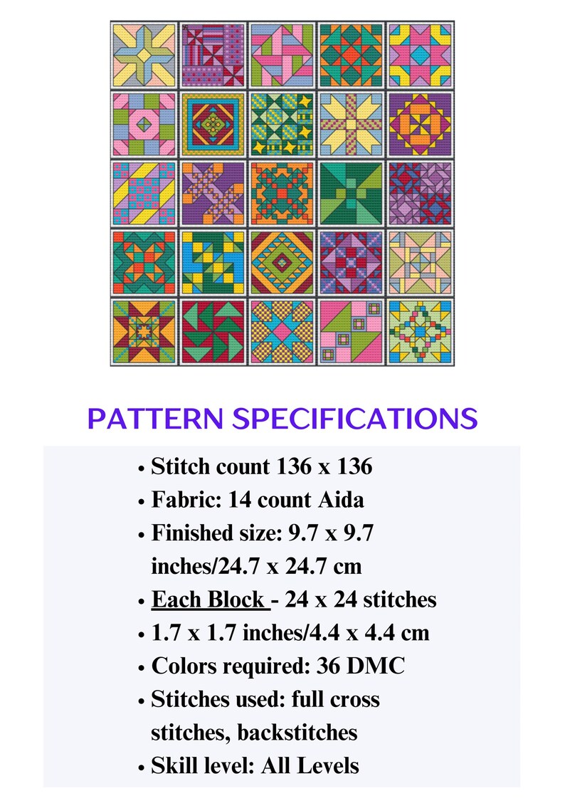 Quilt Block Cross Stitch Pattern, Twenty Traditional and Modern Designs ...