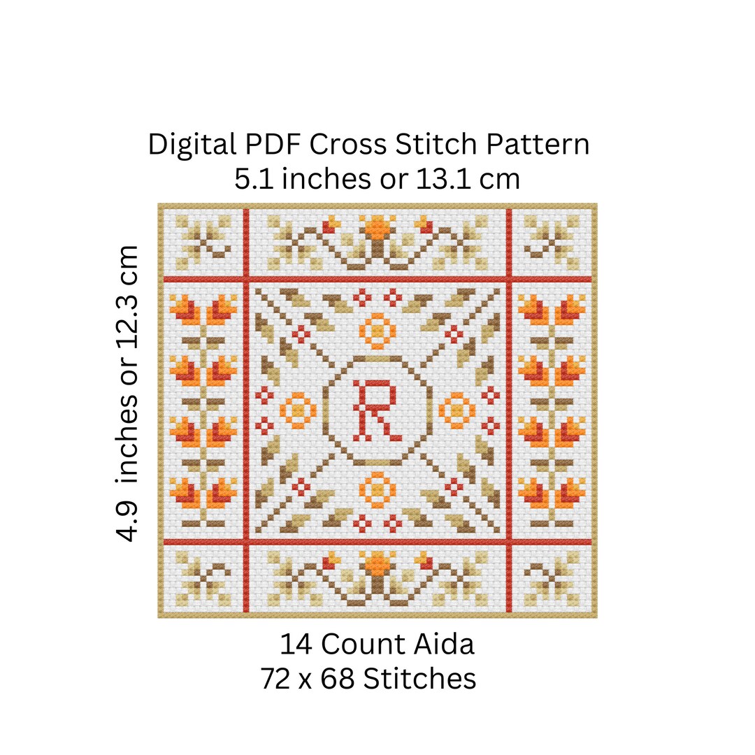 Monogram Cross Stitch Pattern, Initial R, Alphabet and Floral Design ...
