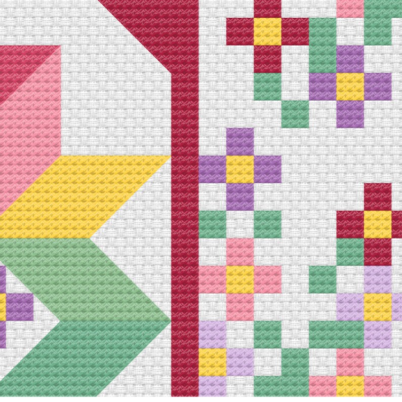 Counted Cross Stitch Quilt Block Floral Pattern Gardeners Wheel Quilt Block Pdf Pattern Pcs66