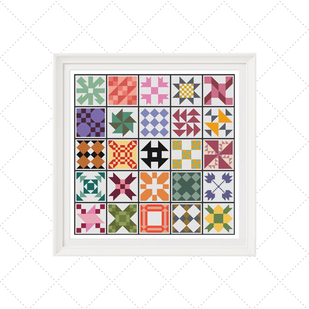 Quilt Block Cross Stitch Pattern PDF, Cross Stitch 25 Quilt Blocks ...