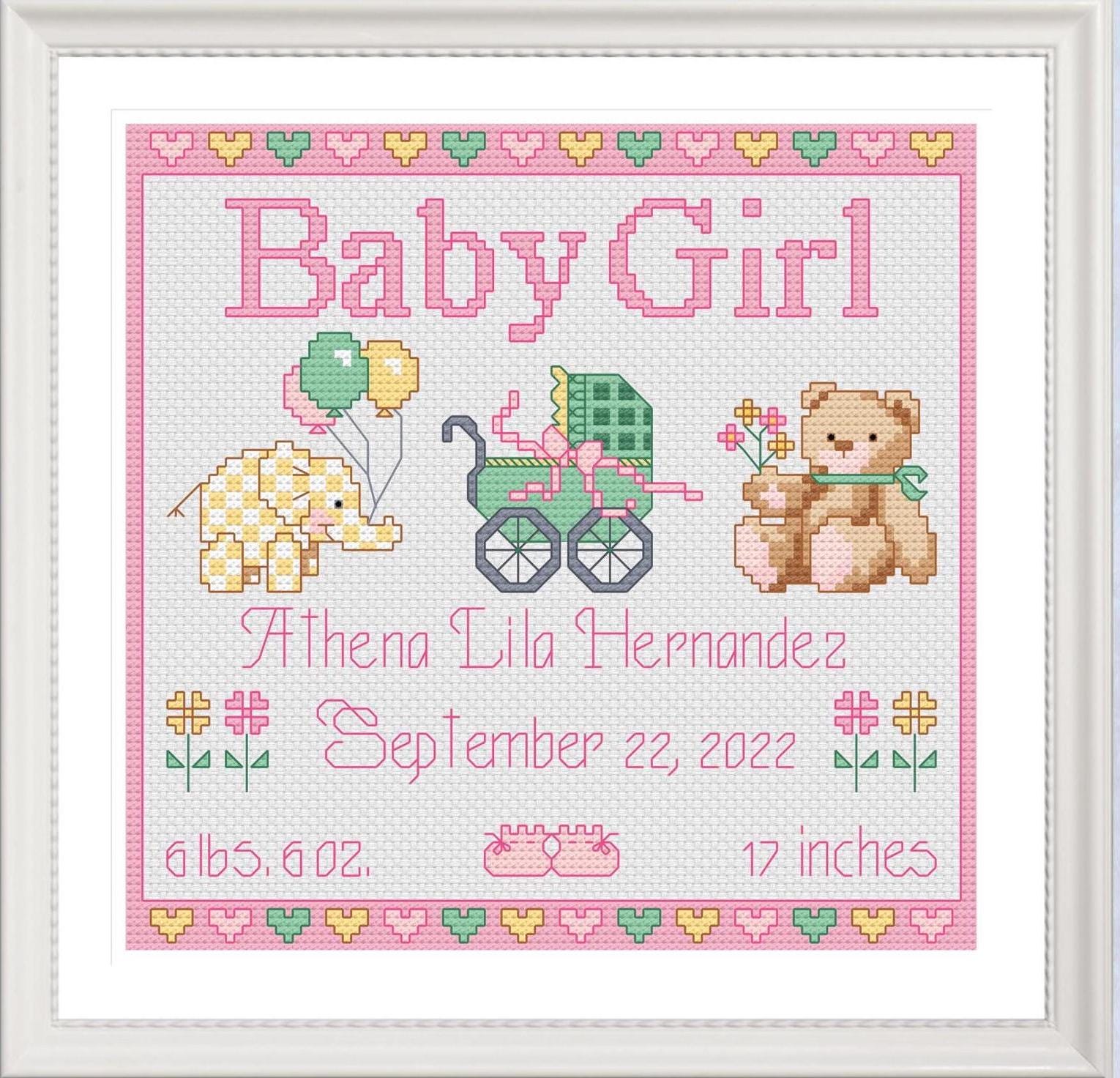 Baby Girl Counted Cross Stitch Sampler, DIY Customizable, Alphabets and ...